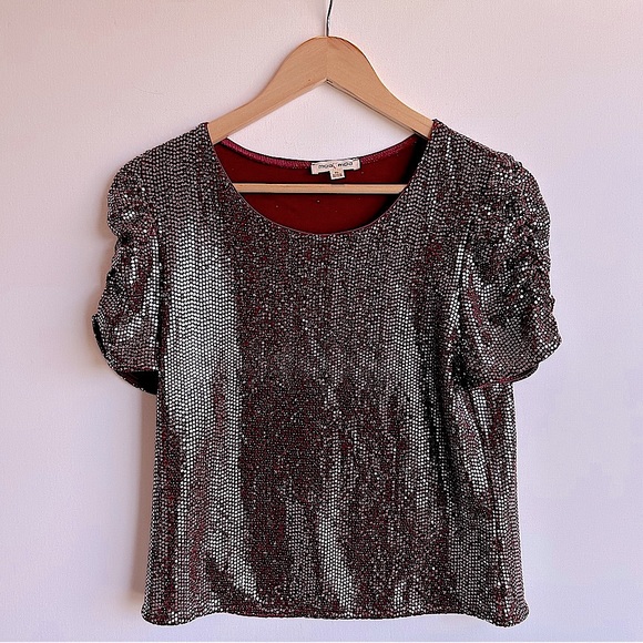 Moa Moa | Tops | Moa Moa Juniors Xl Red Burgundy Metallic Shiny Ruffle ...